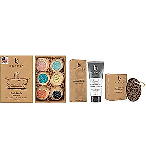 Bath Bombs Set - Organic Shea Butter, Best Spa Gift Set for Her or Him, with Salts, Clays & Essential Oils - Pumice Stone for Feet - Callus Remover - Hydrating Face Mask, Pore Cleaner and Minimizer