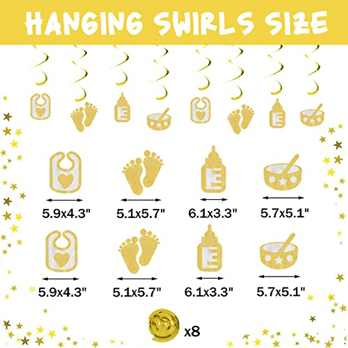 110 PCs Twins Baby Shower Decorations, Fiesec Oh Babies Foil Confetti Balloon Artificial Leaves Double the Love Glitter Banner Hanging Swirl Cake Cupcake Topper Gold White Green