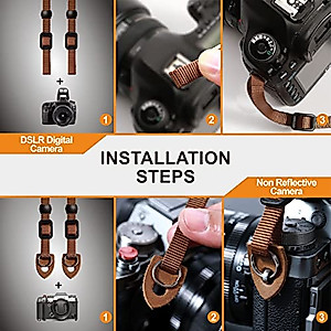 Beige Striped Camera Strap - Double Layer top-grain Cowhide Ends,1.5"Wide Pure Cotton Woven Camera Strap,Adjustable Universal Neck & Shoulder Strap for All DSLR Cameras,Great Gift for Photographers