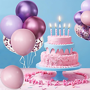 OuMuaMua Pink and Purple Balloons, 62Pcs Light Pink Balloon Lavender Balloons Metallic Pink Purple Latex Balloons for Women Girls Birthday Baby Shower Wedding Princess Party Decorations, 12 Inch