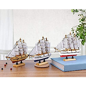 Dedoot Wooden Sailboat 6 Pack Miniature Sailboat Model Ship Nautical Decor Tabletop Decorative Ornament for Ocean Theme Home Decor, 5.5x5x1.2 Inch