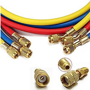 Refrigerant Charging Hoses with Diagnostic Manifold Gauge Set for R410A R22 R404 Refrigerant charging,1/4" Thread Hose Set 60" Red/Yellow/Blue (3pcs) with 2 Quick Coupler