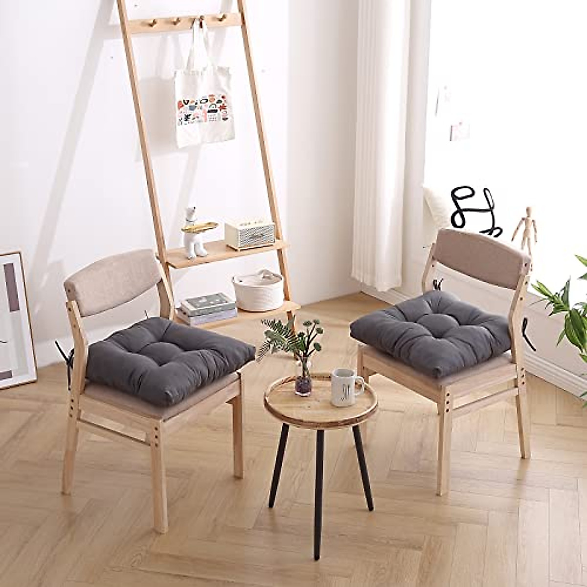 Tiita Outdoor/Indoor Seat Cushion with Ties Waterproof Wicker Seat Chair Cushion Memory Foam Patio Chair Pads for All-Weather Wicker Dinettes/Antique Porch Swings and Porch Rocker (Dark Grey)