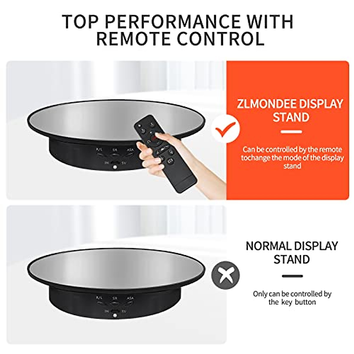 ZLMONDEE Remote Spinning Rotating Display Stand ,Motorized Rotating Turntable Platform Lazy Susan with Mirror 7.87inch/17.6lb Load for Photography Products (Black)