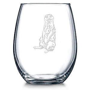 Meerkat Crystal Stemless Wine Glass Etched Funny Wine Glasses, Great Gift for Woman Or Men, Birthday, Retirement And Mother's Day 15oz