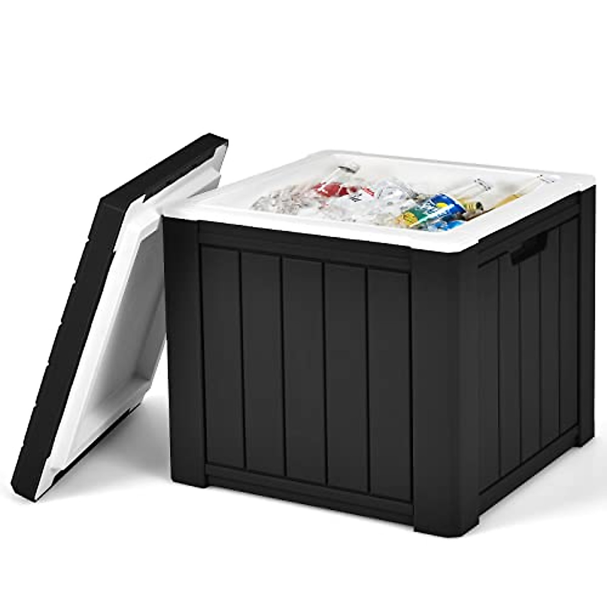 Giantex 10 Gallon 4-in-1 Cooler, Portable Ice Chest with Built-in Handle, Multifunctional Ice Cooler, Cocktail Side Table, Patio Bar Table, Outdoor Stool for Camping, Fishing, Picnic (Black)