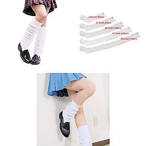 QOOEQPQY Women's Extra Knit Socks Japanese Style Loose Socks White Lolita Leg Warmer Bubble Slouch Socks (23.6Inch/60cm)