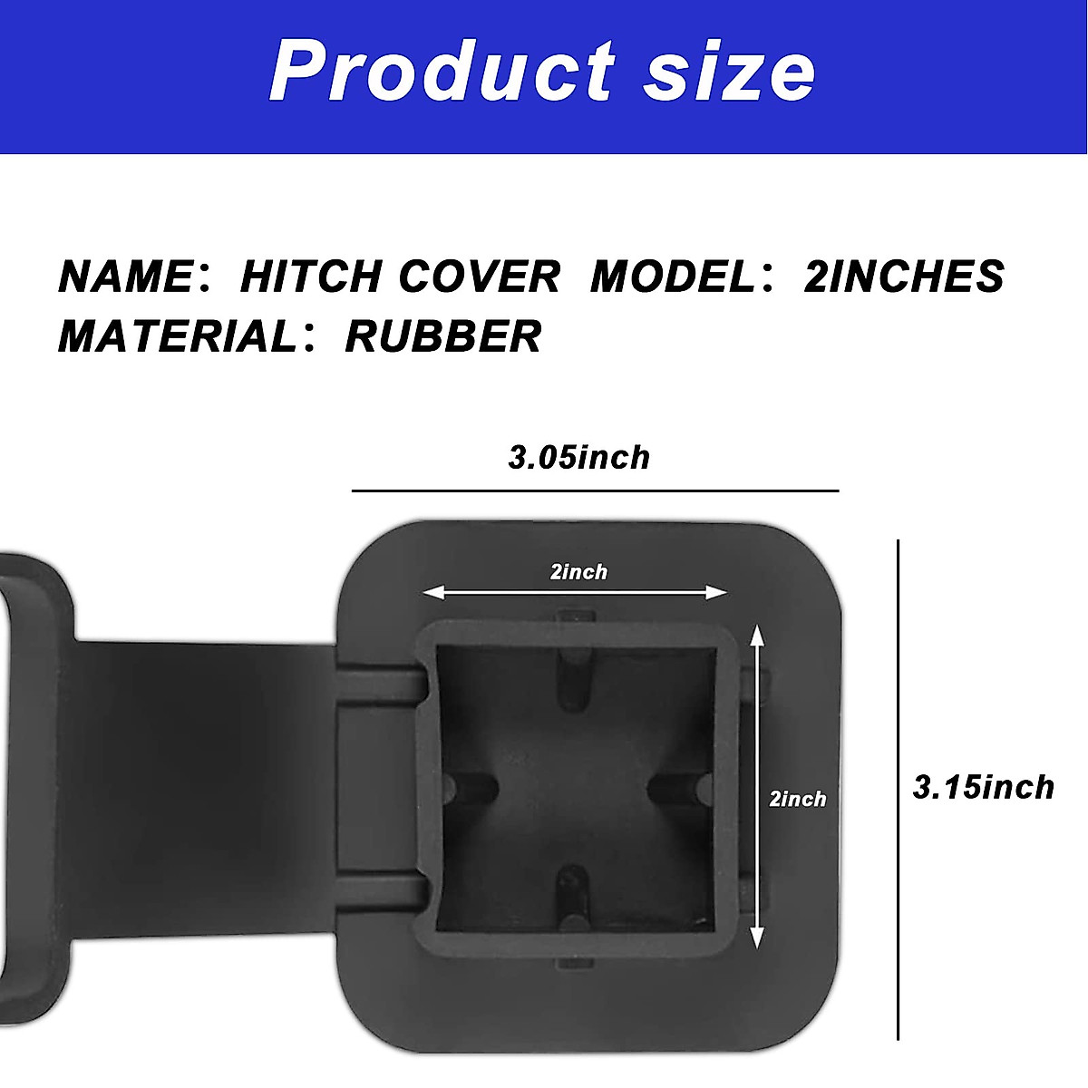 Jawmoy 1 PC Car Trailer Cover, 2 Inch American Traction Cover, Square Mouth Plug Protection Cover, Car Trailer Hitch Cover (Black)