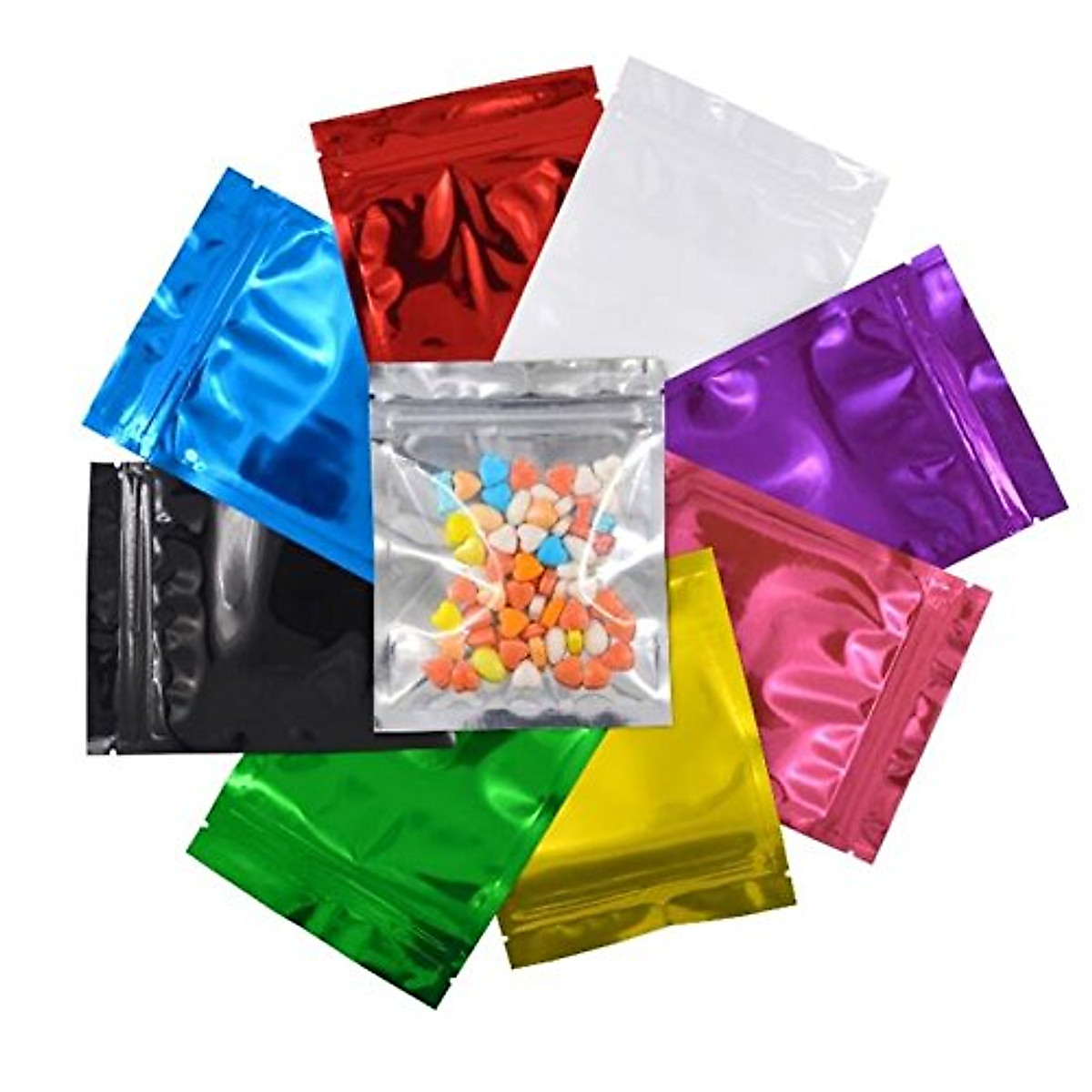 100PCS 4in x 5in Self Sealing Mylar Foil Flat Bag Sample Zipper Pouch Food Snack Storage Coffee Bean Candy Tea Powder Seal Grip Wrapper Gift Basket Supplies Xmas Gift Bag (White)