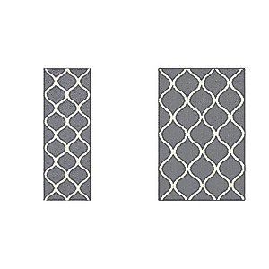 Maples Rugs Rebecca Contemporary Runner Rug Non Slip Hallway Entry Carpet, 1'9 x 5', Grey/White & Rebecca Contemporary Kitchen Rugs Non Skid Accent Area Carpet, 2'6 x 3'10, Grey/White