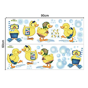 ufengke Little Yellow Ducks Wall Stickers Kids Bathroom Removable Vinyl Wall Art Decals Wall Decor