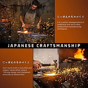 Huusk Japan Knife Set Viking Knife with Sheath Hand Forged Meat Cleaver Knife for Meat Cutting Full Tang Vegetable Knife Japanese Chef Knife Caveman Knife for Kitchen, Outdoor Camping