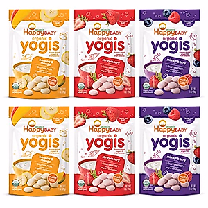 Happy Baby Organics Yogis Freeze-Dried Yogurt & Fruit Snacks, Variety Pack, 1 Ounce (Pack of 6)