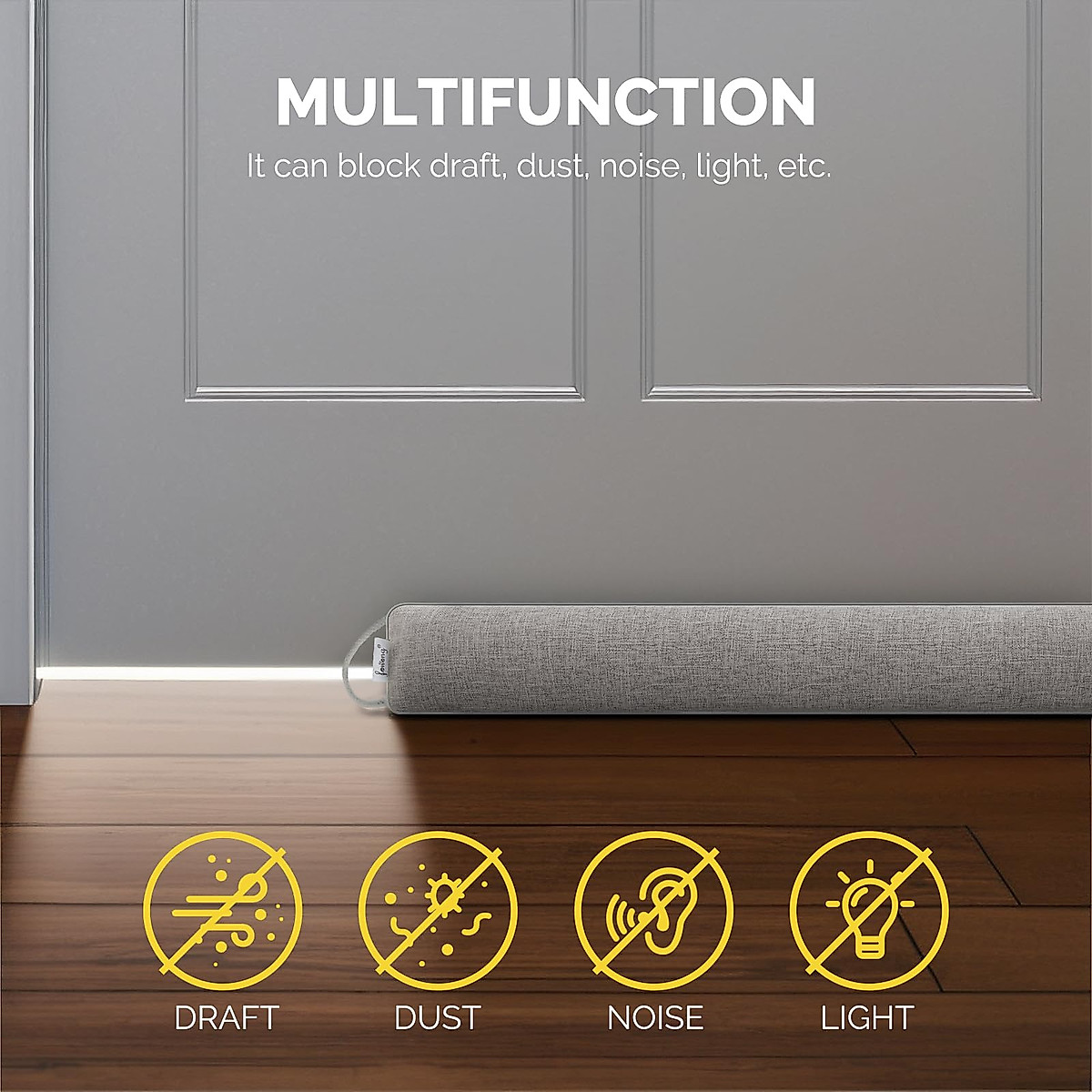 fowong Weighted Under Door Noise Stopper 48 Inch, Extra Long Draft Stopper for Bottom of Door Soundproof Noise Guard, Gray