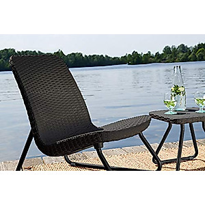 Keter Resin Wicker Patio Furniture Set with Side Table and Outdoor Chairs, Dark Grey