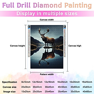 5D DIY Diamond Painting Kits Full Drill,Diamond Painting Kits Art,Animal Diamond Art, Elk on The Water Diamond Painting Craft for Home Office Wall Decor 12x16 inch
