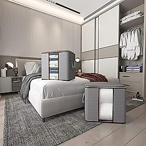 Fixwal Clothes Storage Bags 6 Pack 90L Large Capacity Storage Container for Comforter, Clothing, Blankets, Bedding, Foldable Closet Organizer Storage Bins with Sturdy Zipper Reinforced Handle, Grey