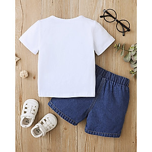 18 Months Boy Clothes Toddler Boy Clothes Little Boy Clothes Short Sleeve White T-Shirt Denim Shorts Set Toddler Boy Summer Outfits 18-24 Month Boy Clothes