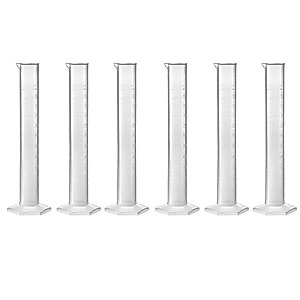 uxcell Plastic Graduated Cylinder, 100ml Measuring Cylinder, Science Test Tube Beakers, Single Metric Scale, Clear Hex Base Flask for Lab Home 6pcs