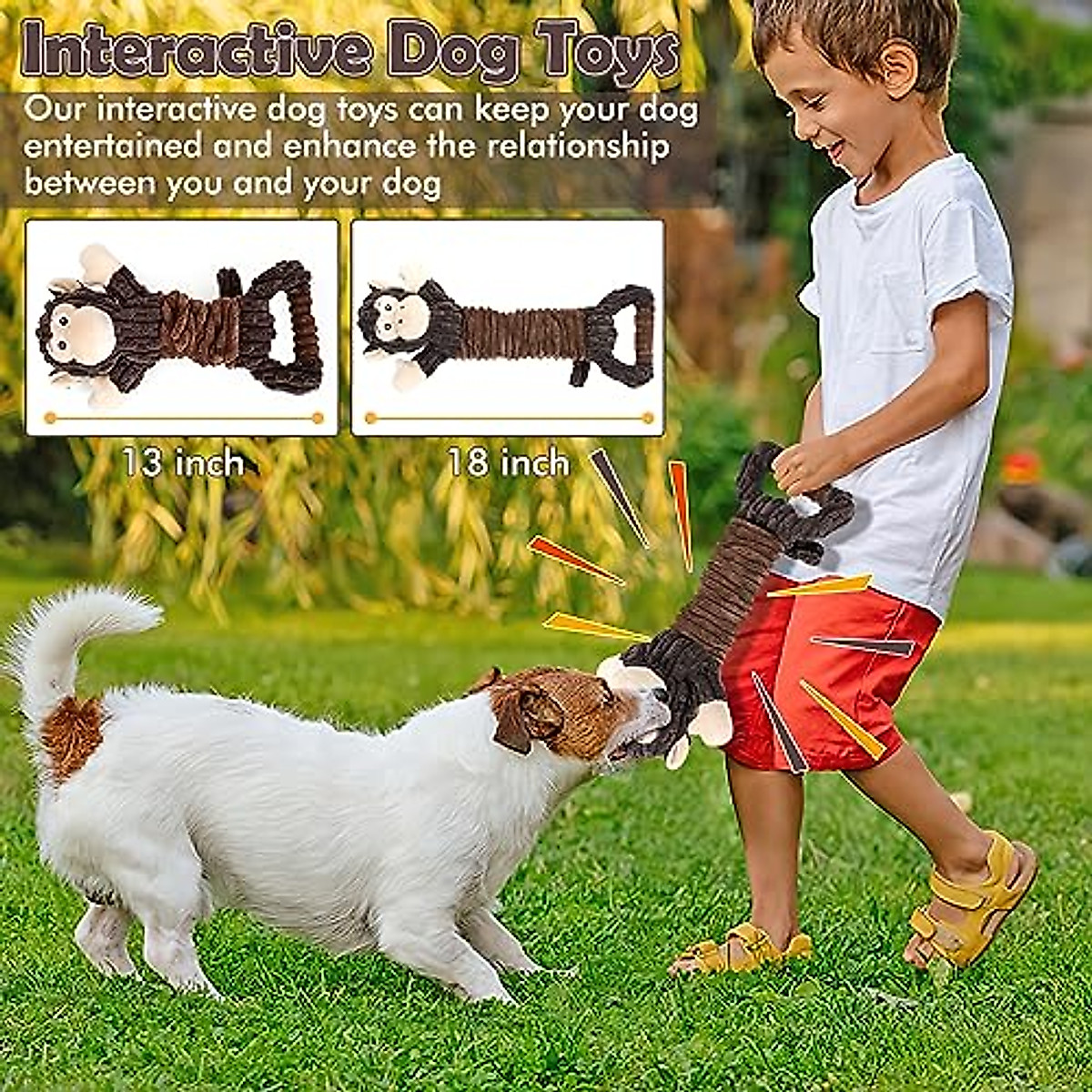 Letsmeet Dog Squeak Toys Plush Dog Toy with Crinkle Paper, Tug of War Pull Interactive Dog Toys for Puppies, Small, Medium, Large Dogs