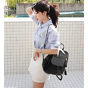 B&E LIFE Backpack Mini Backpack PU Leather Ladies Rucksack Shoulder Bag Purses Girls Backpack (Black)