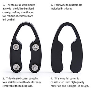 4 Pack Wine Foil Cutter Tool,4 Stainless Blades Foil Remover for Wine Bottles,Removes Foil Top Effortlessly,Wine Bottle Opener Accessory,Gift for Wine Lovers by OHMAXHO,Black