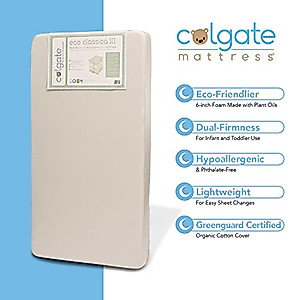 Colgate Mattress EcoClassica III Eco-Friendlier Crib Mattress - Dual-Firmness Infant and Toddler Mattress with Thick, Sustainable Foam and Certified Organic Cotton Cover