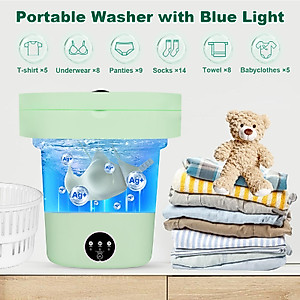 HULKNPEW Portable Washing Machine,Floading Washing Machine Upgraded 8L Large Capacity Foldable Washer,Fast and Deep Cleaning,Suitable for Apartments,Dormitories,Camping,RV,Travel,Hotel etc (Green)