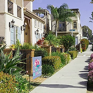 Mermaid Happy Birthday Garden Flag for Girls Birthday, Multicolour Vertical Premium Burlap Rustic Girls' Mermaid/Under the Sea Themed Birthday Celebration Yard Flag for Farmhouse Outside Outdoor Sign Double Sided, 12" x 18"