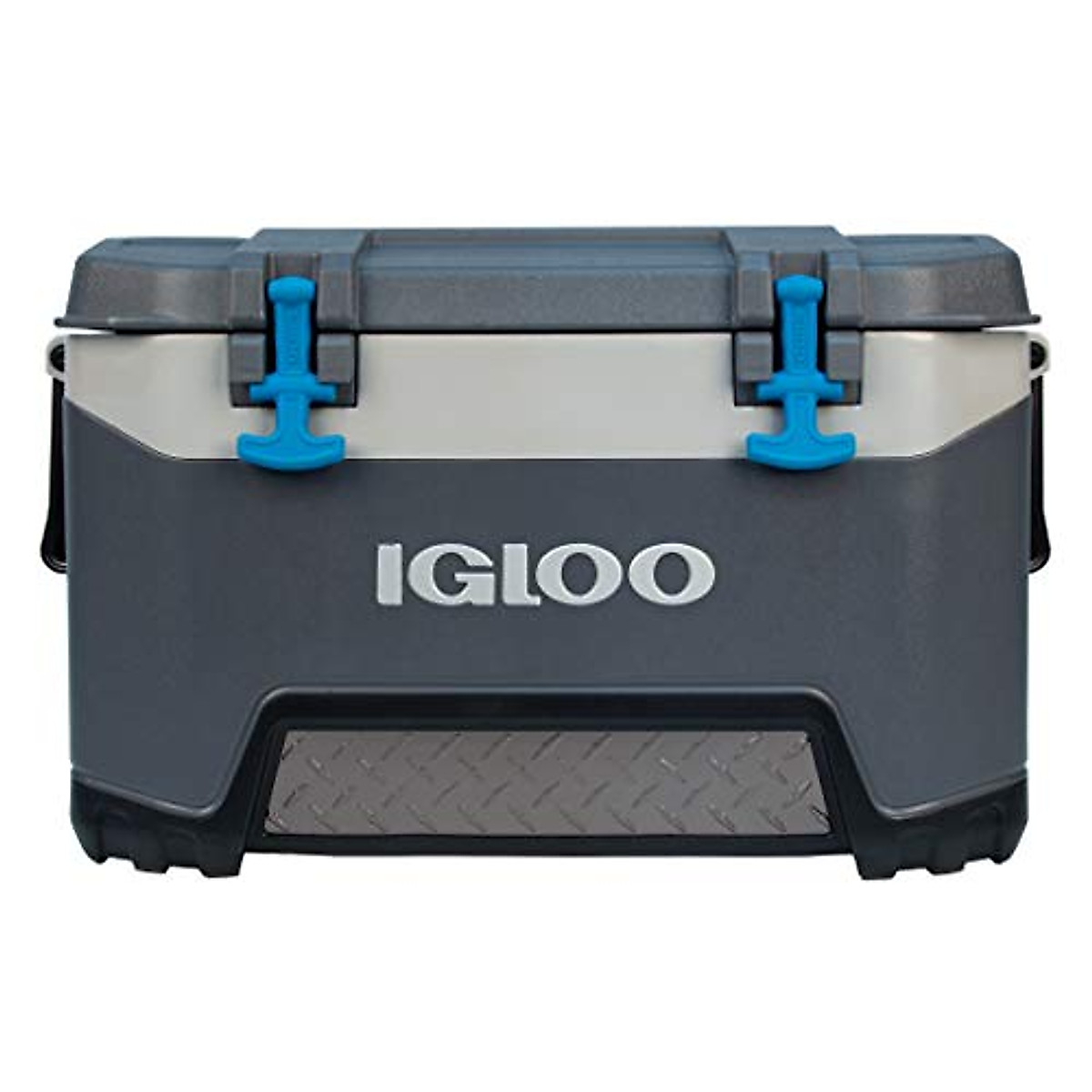 Igloo BMX 52 Quart Cooler with Cool Riser Technology, Fish Ruler, and Tie-Down Points - 16.34 Pounds - Carbonite Gray and Blue