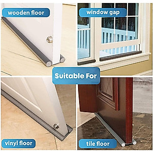 Under Door Draft Stopper 37 Inch Cuttable and Washable,Twin Door Draft Stopper,Energy Saving Door Weather Stripping Reduce Noise Window Breeze Blocker Adjustable Door Sweeps, Gray