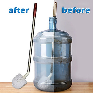 5 Gallon Water Jug Brush Cleaner, 2PCS Bottle Brush for 5 Gallon Jug 3 & 5 Gallon Bottle Cleaner Brush, Water Bucket Bottle Brush with 6 Replaceable 360° Spherical Brush Head, Stainless Steel Handle