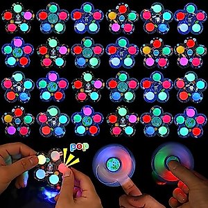 SCIONE 24 PCS Space Theme LED Light Up Fidget Spinner Toys, Party Favors for Kids 4-8 8-12, Birthday Valentines Day Gifts Goodie Bag Treasure Box Toys for Classroom, Glow in The Dark Sensory Toys