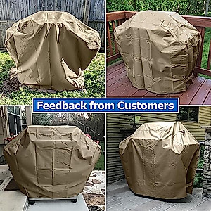 SunPatio Grill Cover 55 Inch for Outdoor Grill, Heavy Duty BBQ Cover with Waterproof Sealed Seam, FadeStop Material, All Weather Resistant Compatible for Weber CharBroil Nexgrill Grill and More, Taupe