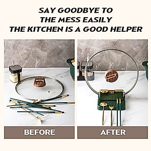 Pot Lid Holders With Removable Drain Tray Lid Stand Rack for Kitchen Cooking Pot Lid Organizer Spoon Rest Holder Cutting Boards Gold Rack