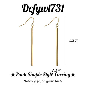 Dcfywl731 Gold Earrings for Women Dangle Long Vertical Bar Drop Dangle Earring Minimal Geometric jewelry for Womens