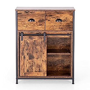 MAISON ARTS Industrial Coffee Bar Cabinet - Sideboard Buffet with 2 Drawers&Sliding Barn Door, Storage Cabinet for Kitchen Dining Room Living Room