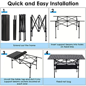 LEADALLWAY Folding Camping Table with Large Storage and Carrying Bags 47(L) x22(W)