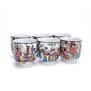 THY COLLECTIBLES Set Of 6 Eastern Asian Design Ceramic Tea Cups In The Twelve Beauties - 8 OZ Capacity Each