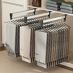 Extendable Clothes Pants Hanger with Rail,Pull Out Clothes Rail Metal Closet Hanging Rod for Pants Map,Adjustable Coat Hanger for Space Saving - Black (Size : 350mm/13.7inch)