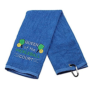 Pickleball Towel King/Queen of The Pickleball Court Embroidered Sports Teem Hand Towel Gift for Pickleball Player (Queen Towel)