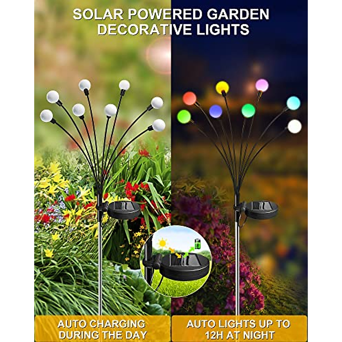 Solar Garden Lights, 8 Pack 64 LED New Upgraded Solar Firefly Lights Outdoor Waterproof, High Flexibility Starburst Swaying Solar Lights, Solar Garden Outdoor Lights for Yard Patio Pathway, Multicolor