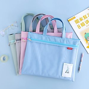 pendancy Mesh Zipper Pouch 11x13.7 in, Large Double Pocket Waterproof File Bag with Handle, A4 Size Foldable Document Storage for Puzzle Project/Cross Stitch/Travel/Office（Pink）