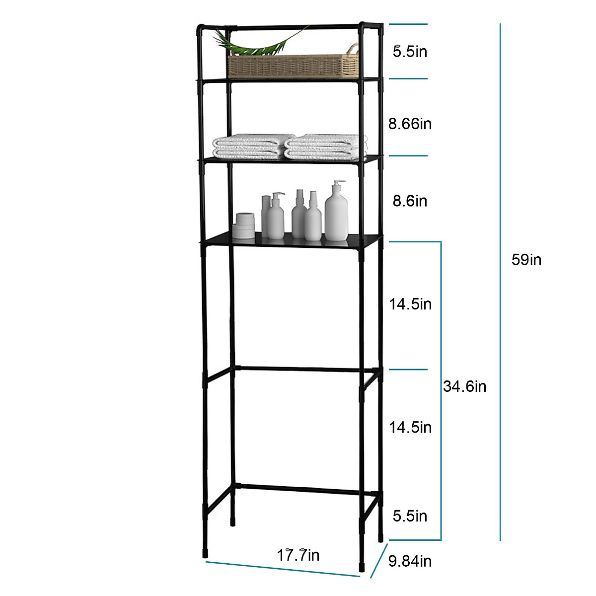 TACOSUWE 3 Tier Over The Toilet Rack, Shelf Bathroom, Bathroom Stand Organizer Space Saver (Black)