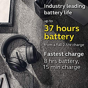 Jabra Evolve2 85 UC Wireless Headphones with Link380c, Stereo, Black – Wireless Bluetooth Headset for Calls and Music, 37 Hours of Battery Life, Advanced Noise Cancelling Headphones