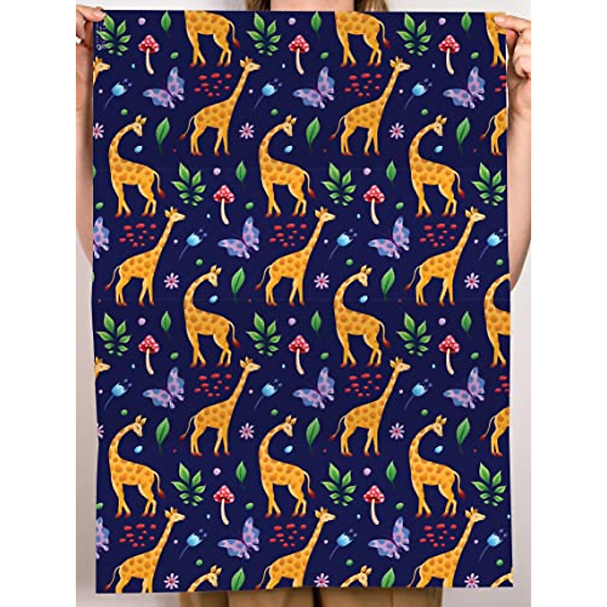 CENTRAL 23 Blue Wrapping Paper - Giraffe and Mushroom - Jungle Themed - 6 Sheets Gift Wrap - For Birthday, Chritmas, Holiday, Baby Shower - Comes With Fun Stickers