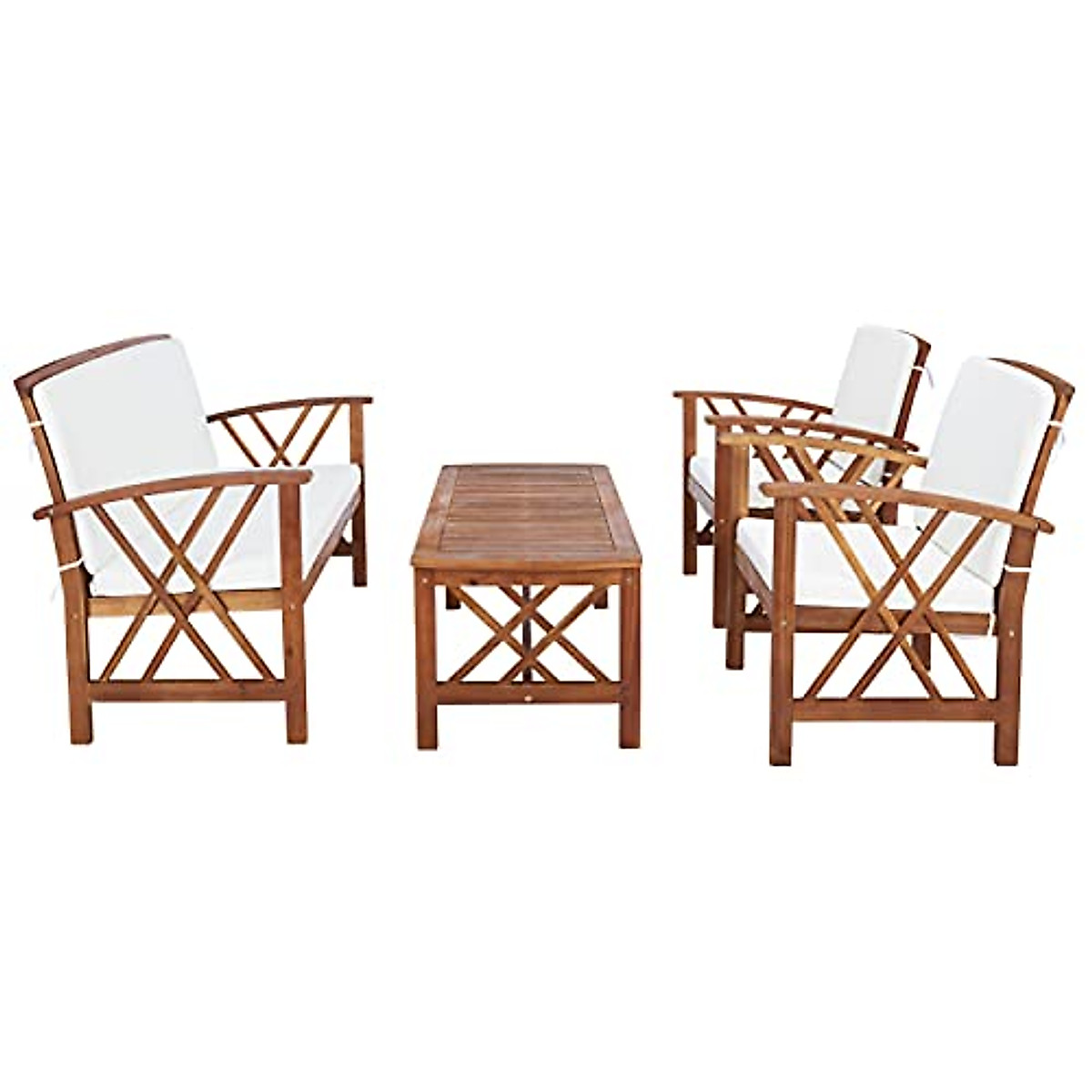 SAFAVIEH Outdoor Collection Fontana Natural/ Beige 4-Piece Conversation Patio Set with Cushions