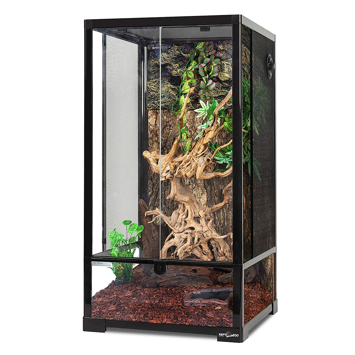 REPTI ZOO 3 in 1 Reptile Tall Terrarium, 16"x16"x30" Rainforest Habitat Double Hinge Door with Screen Ventilation Reptile Terrarium