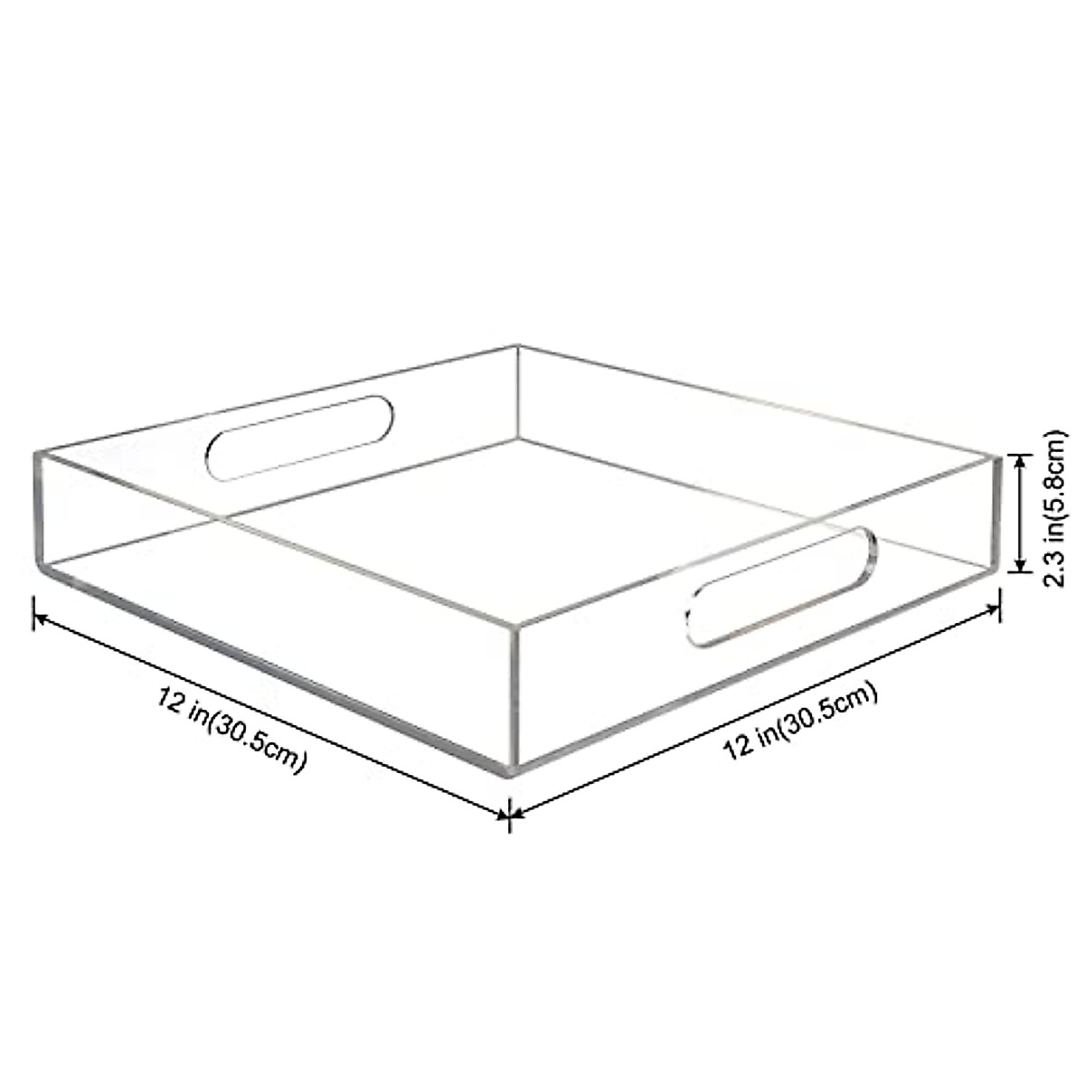 Acrylic Serving Tray with Handles, Spill-Proof Clear Breakfast Dinner Tray Decorative Tray Makeup Organizer Tray Countertop Coffee Table Tray for Living room, Bathroom, Bedroom, Kitchen - 12x12inch
