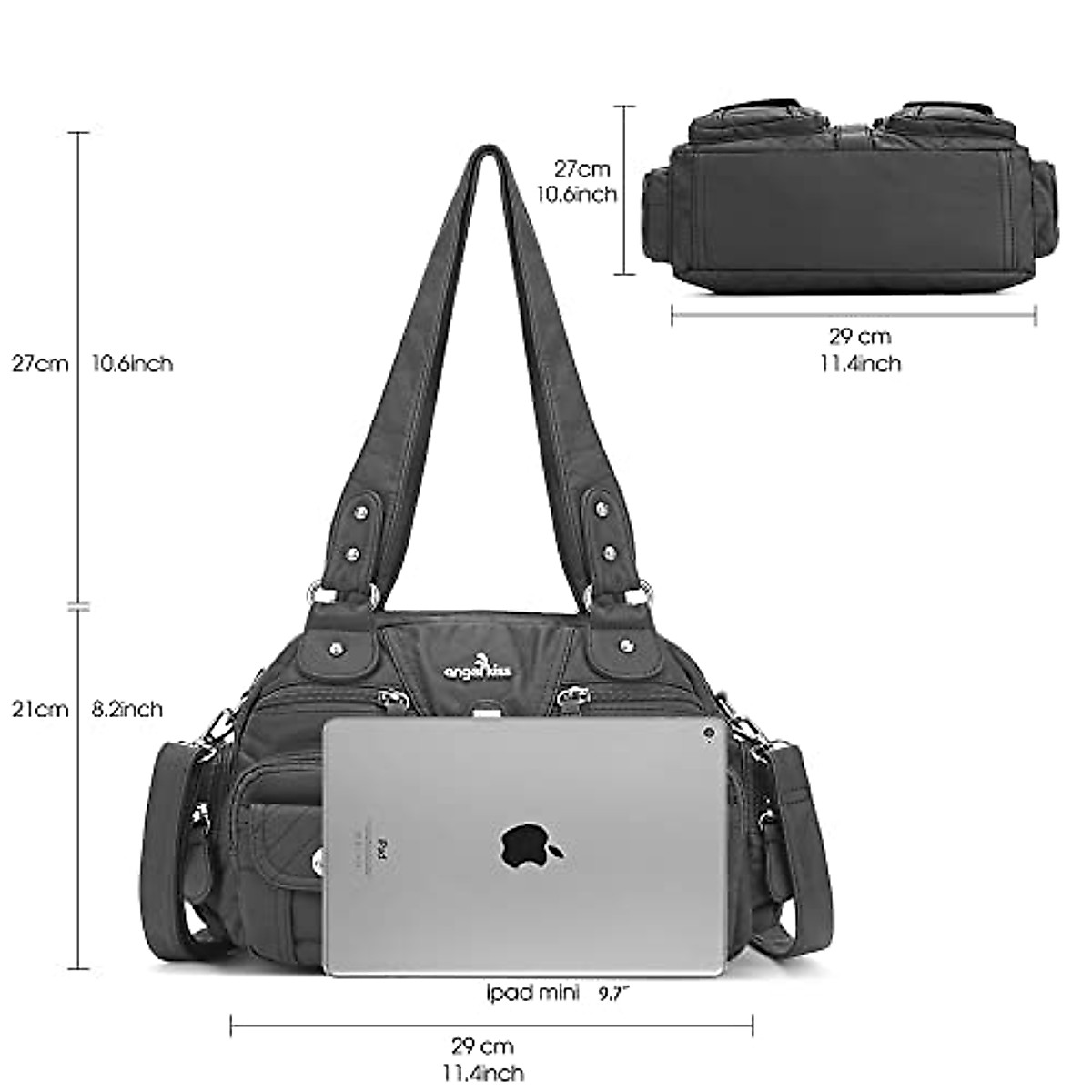 Angel Kiss Hobo Crossbody Purses for Women Shoulder Bag Multipocket Soft Hobo Purses Removable Strap Leather Handbags